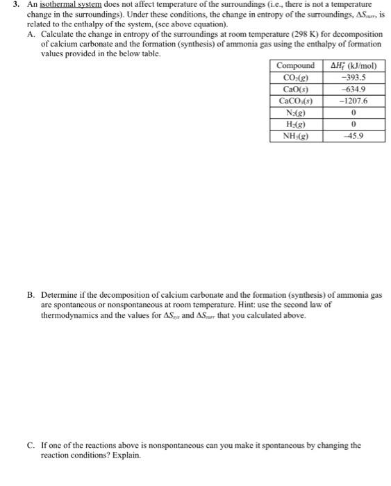 Solved 3. An isothermal system does not affect temperature | Chegg.com