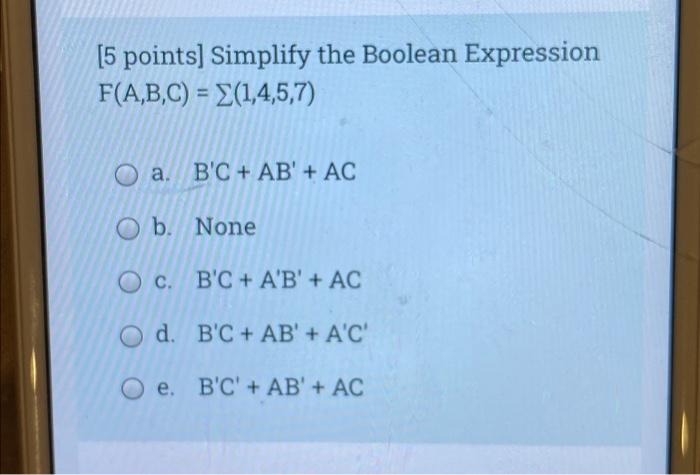 Solved 5 Points Express Fas Sum Of Minterms Fabc 