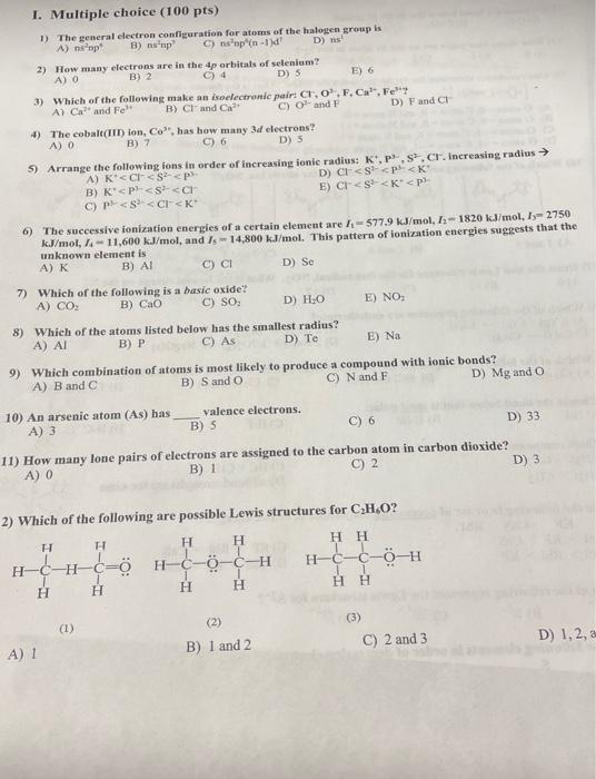 Solved 1) The general electron configuration for atoms of | Chegg.com
