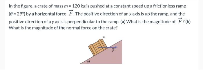 Solved In the figure, a crate of mass m=120 kg is pushed at | Chegg.com