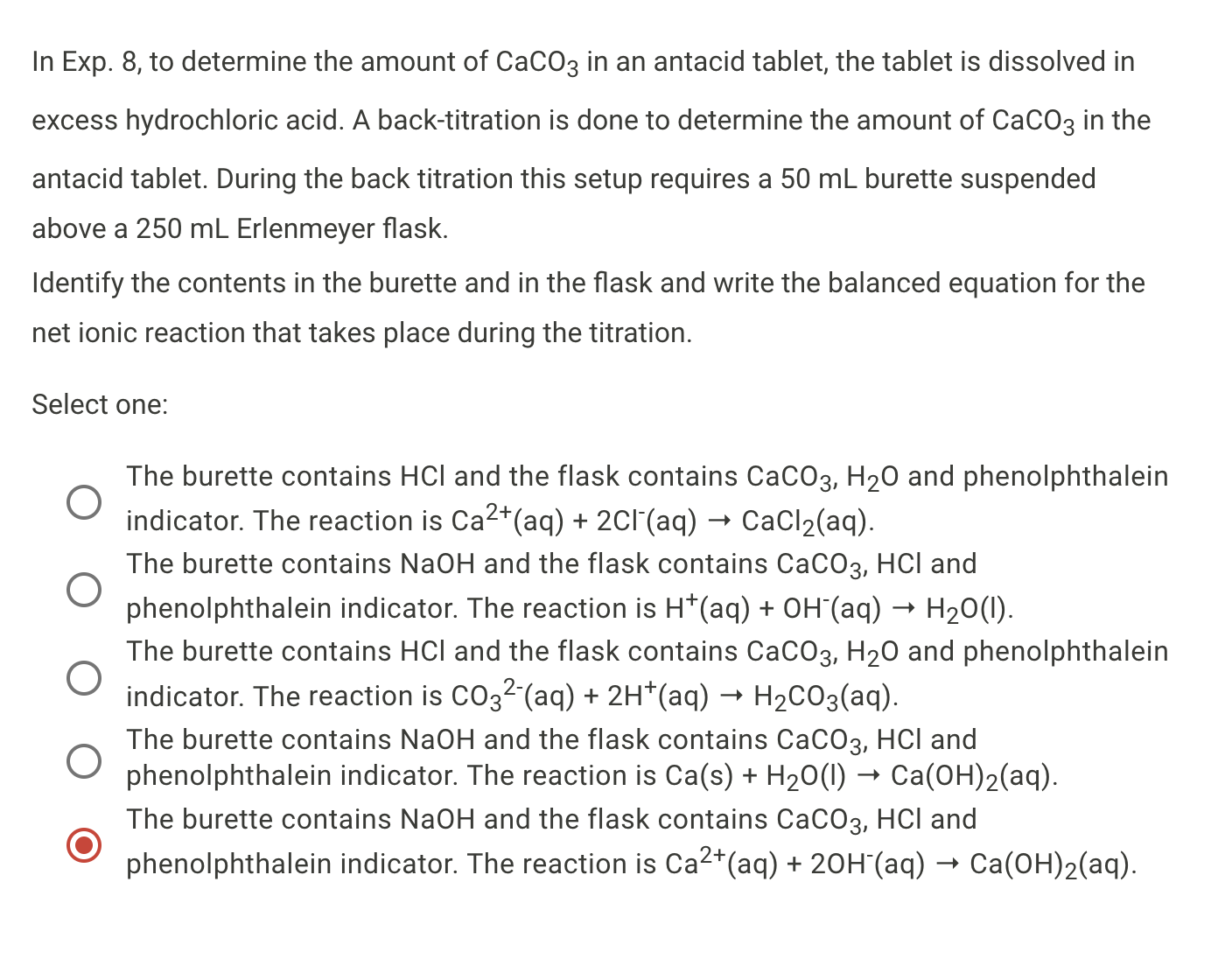 Solved In Exp. 8, ﻿to determine the amount of CaCO3 ﻿in an | Chegg.com