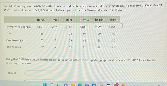 Solved Sheffield Company uses the LCNRV method, on an | Chegg.com