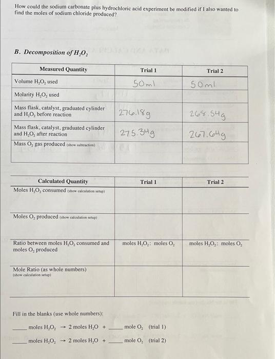 Solved How could the sodium carbonate plus hydrochloric acid | Chegg.com
