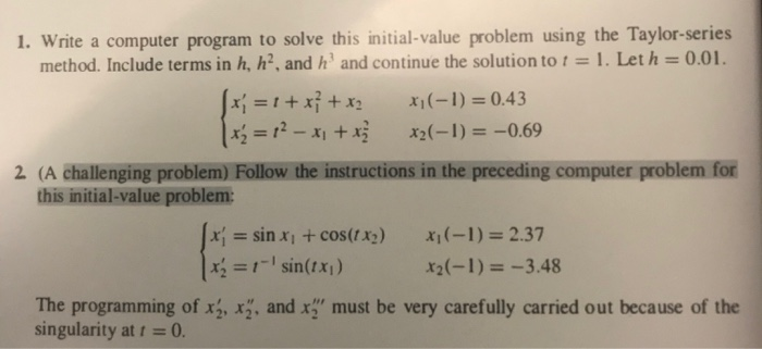 Solved 1. Write a computer program to solve this | Chegg.com