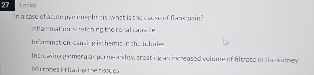 Solved 271 ﻿pointIn a case of acute pyelonephritis, what is | Chegg.com