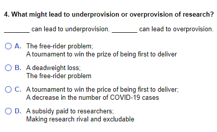 Solved What might lead to underprovision or overprovision of | Chegg.com