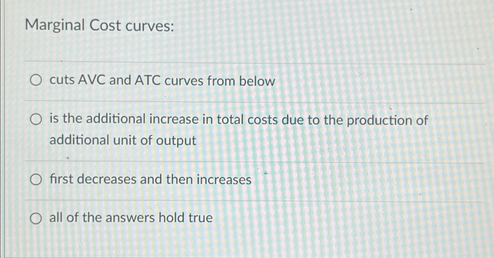 Solved Marginal Cost curves:cuts AVC and ATC curves from | Chegg.com