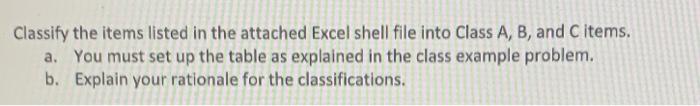 Solved Classify the items listed in the attached Excel shell | Chegg.com