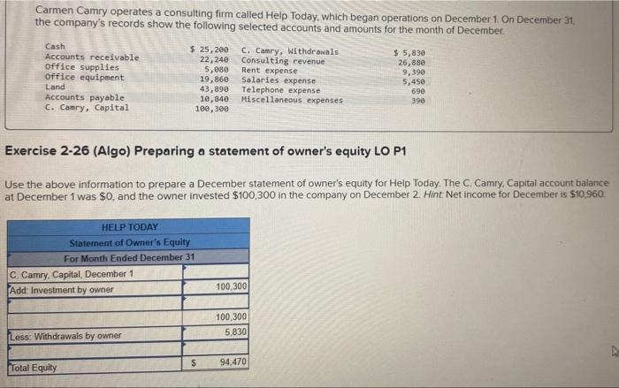 Solved Carmen Camry operates a consulting firm cailed Help | Chegg.com