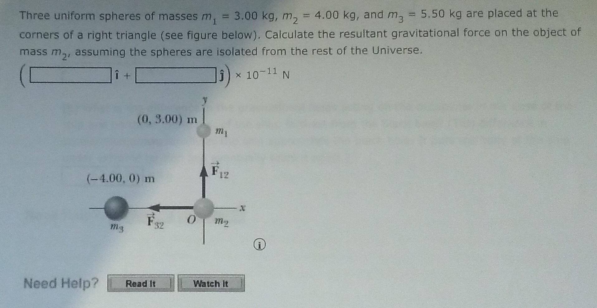 Solved Three uniform spheres of masses m, - 3.00 kg, m2 4.00 | Chegg.com