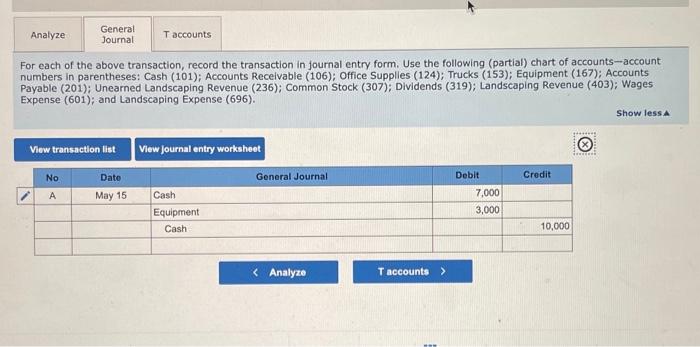 Solved For each transaction, (1) analyze the transaction | Chegg.com