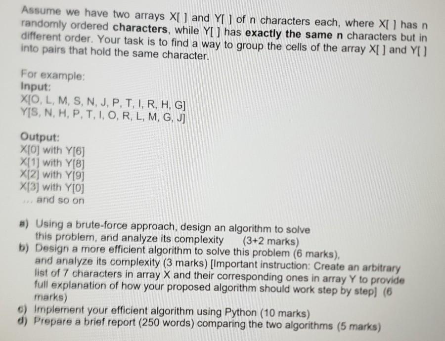 Solved Assume we have two arrays X[] and Y[ ] of n | Chegg.com