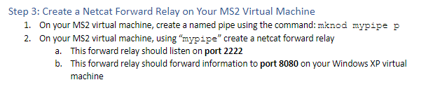 Solved Step 3: Create a Netcat Forward Relay on Your MS2 | Chegg.com