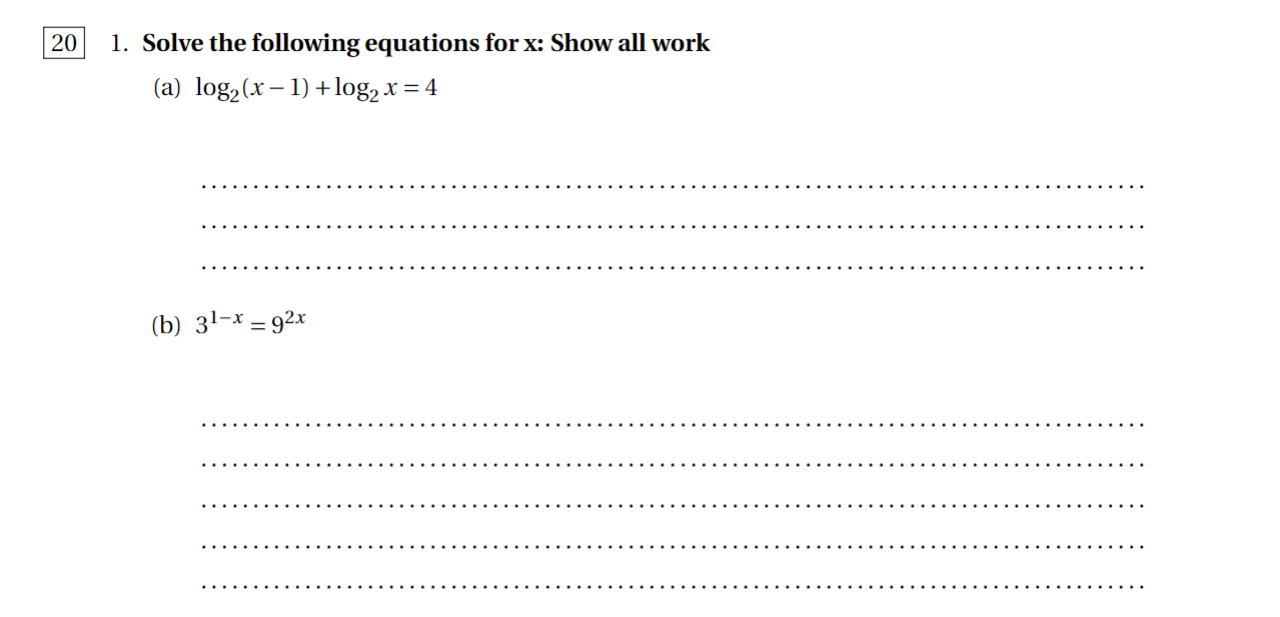 Solved 20 1. ﻿Solve the following equations for x ﻿: Show | Chegg.com