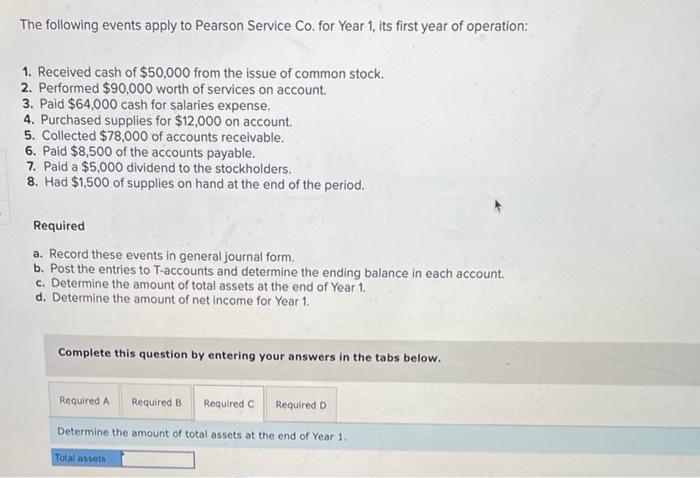 Solved The following events apply to Pearson Service Co. for | Chegg.com