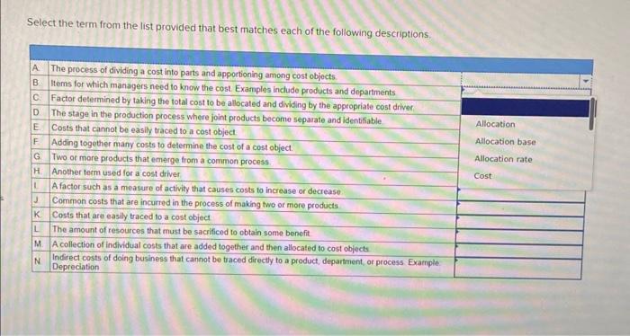 Solved Select the term from the list provided that best | Chegg.com