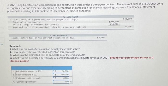 Solved In 2021, Long Construction Corporation began | Chegg.com