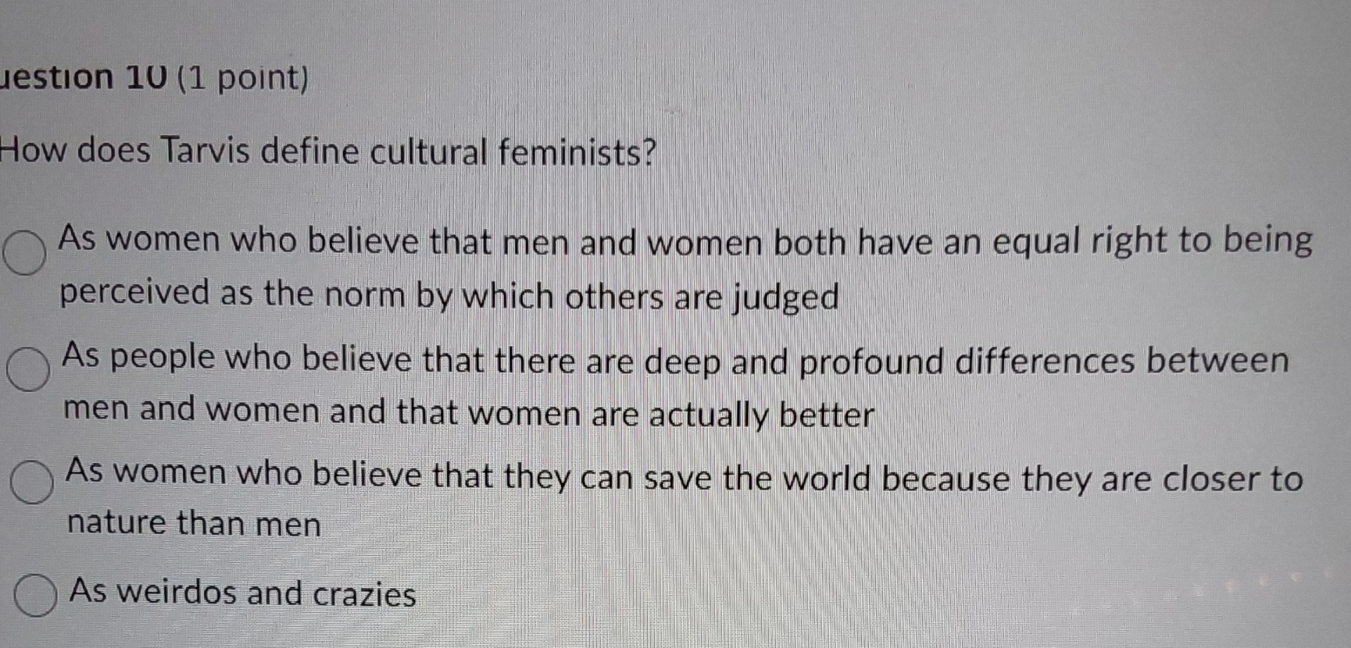Solved נestion 10 (1 ﻿point)How does Tarvis define cultural | Chegg.com
