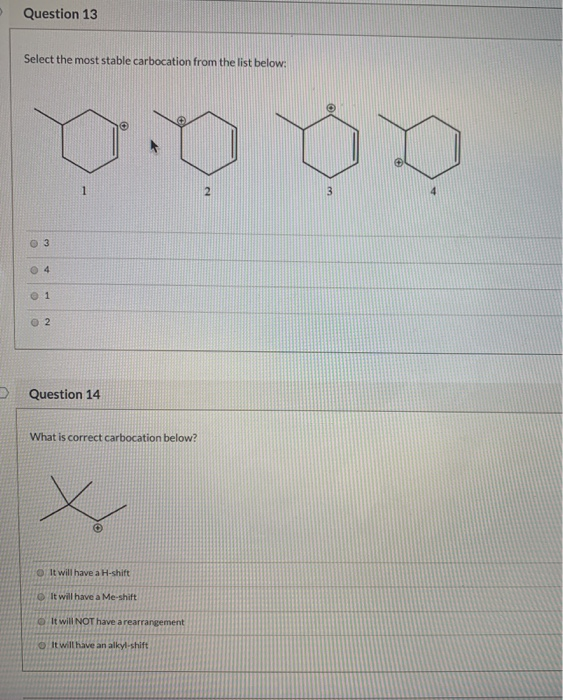 Solved Question 13 Select the most stable carbocation from | Chegg.com