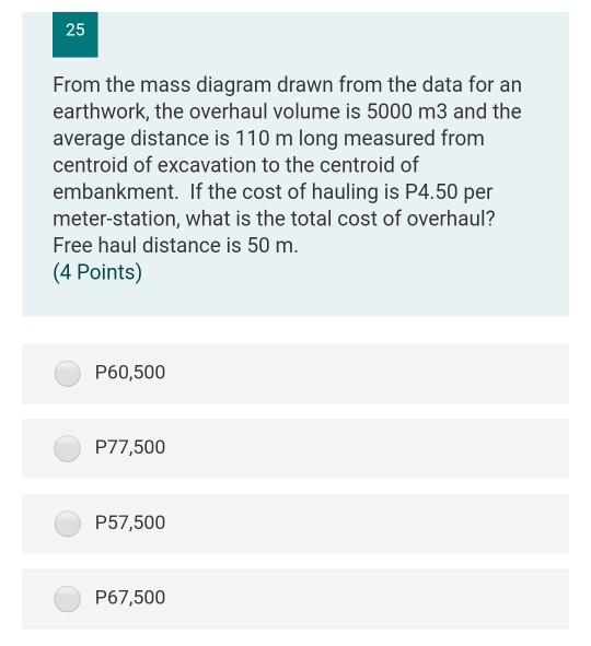 Solved 25 From the mass diagram drawn from the data for an | Chegg.com
