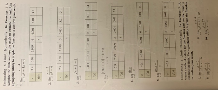 Solved Estimating a Limit Numerically In Exercises 1-6, | Chegg.com