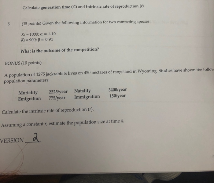 Solved Calculate generation time (G) and intrinsic rate of | Chegg.com