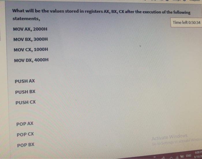 Solved What will be the values stored in registers AX, BX, | Chegg.com