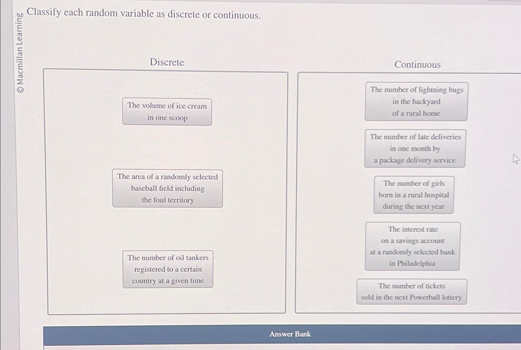 Solved „o Classify each random variable as discrete or | Chegg.com
