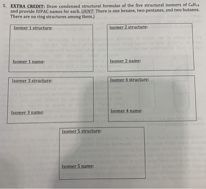 Solved 5. EXTRA CREDIT: Draw condensed structural formulas | Chegg.com