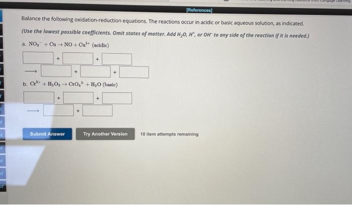 Solved Balance the following oxidation-reduction equations. | Chegg.com