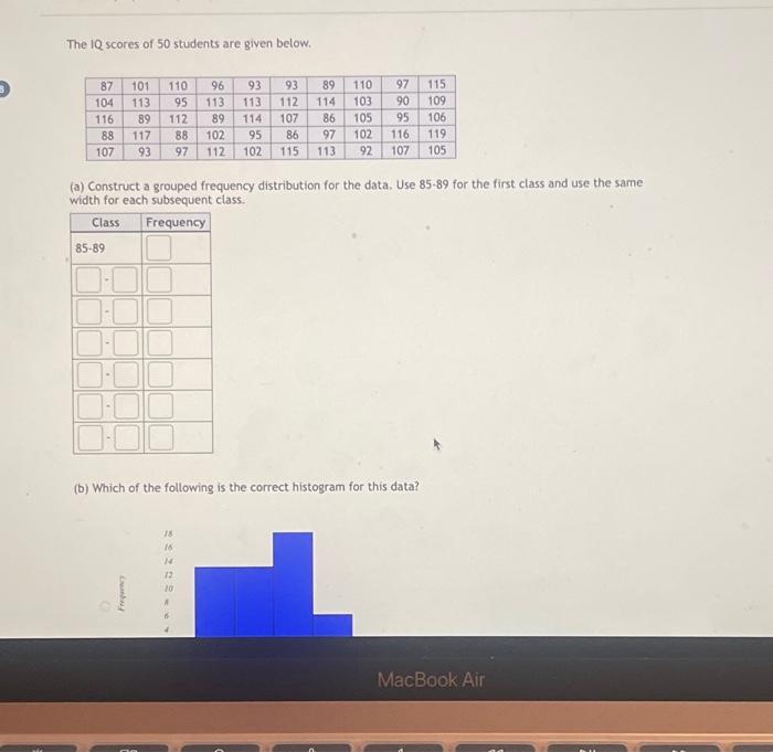 Solved The IQ scores of 50 students are given below. (a) | Chegg.com