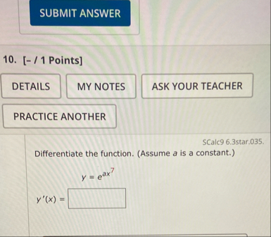 Solved SUBMIT ANSWER10. [- / 1 ﻿Points]SCalc9 6.3star. | Chegg.com