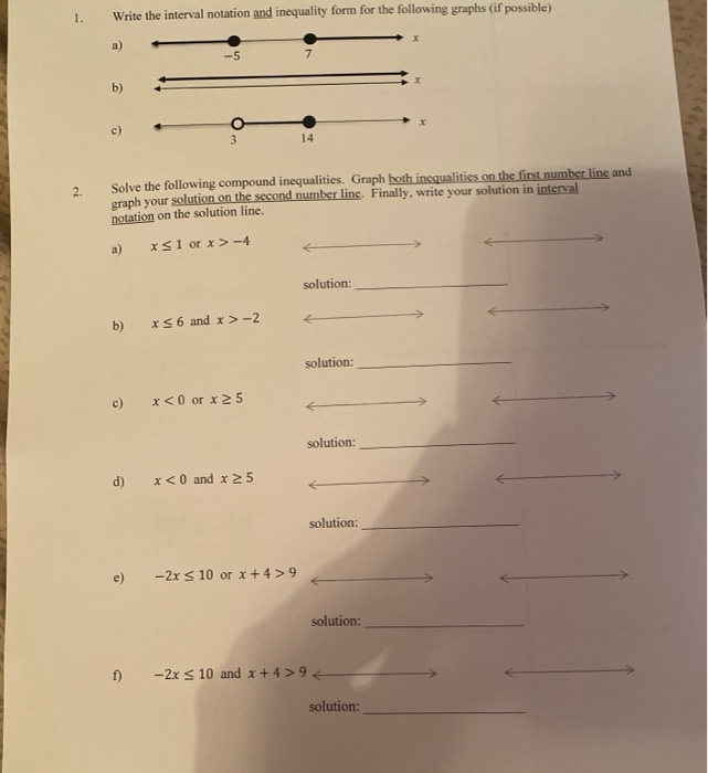 Solved 1. Write the interval notation and inequality form | Chegg.com
