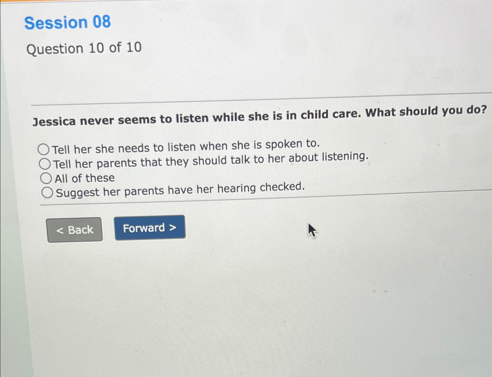 Solved Session 08Question 10 ﻿of 10Jessica never seems to | Chegg.com