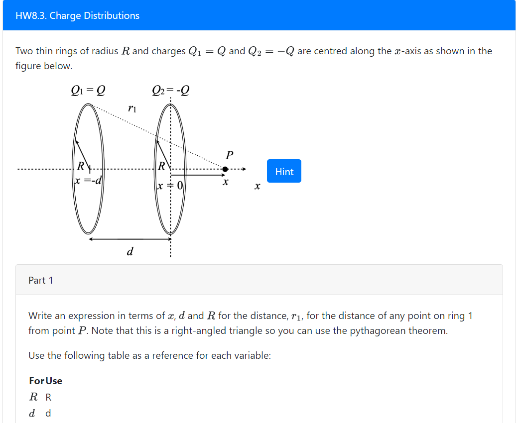 Solved HW8.3. ﻿Charge DistributionsTwo thin rings of radius | Chegg.com