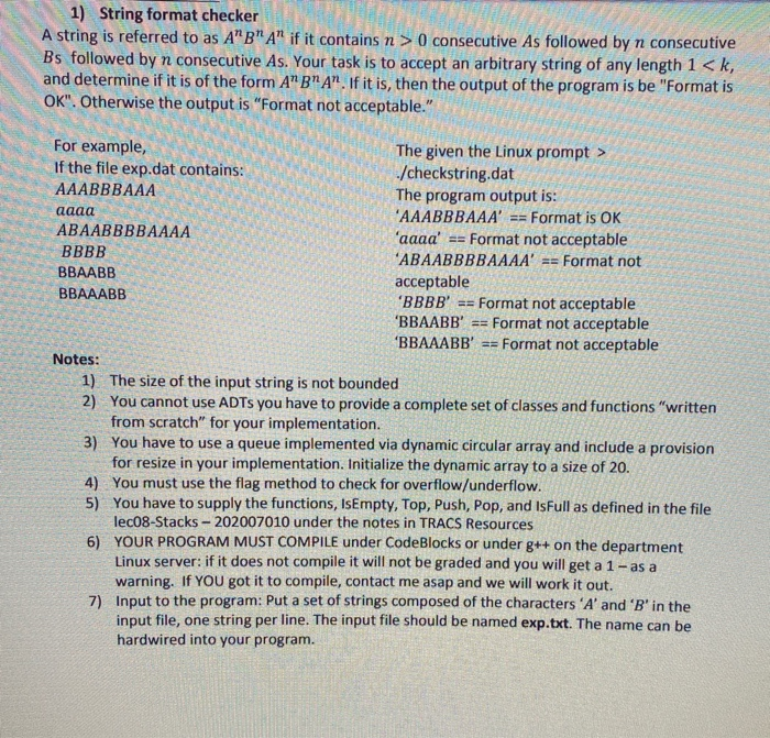 Solved 1) String format checker A string is referred to as | Chegg.com