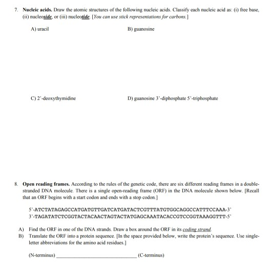 Solved 7. Nucleic acids. Draw the atomic structures of the | Chegg.com
