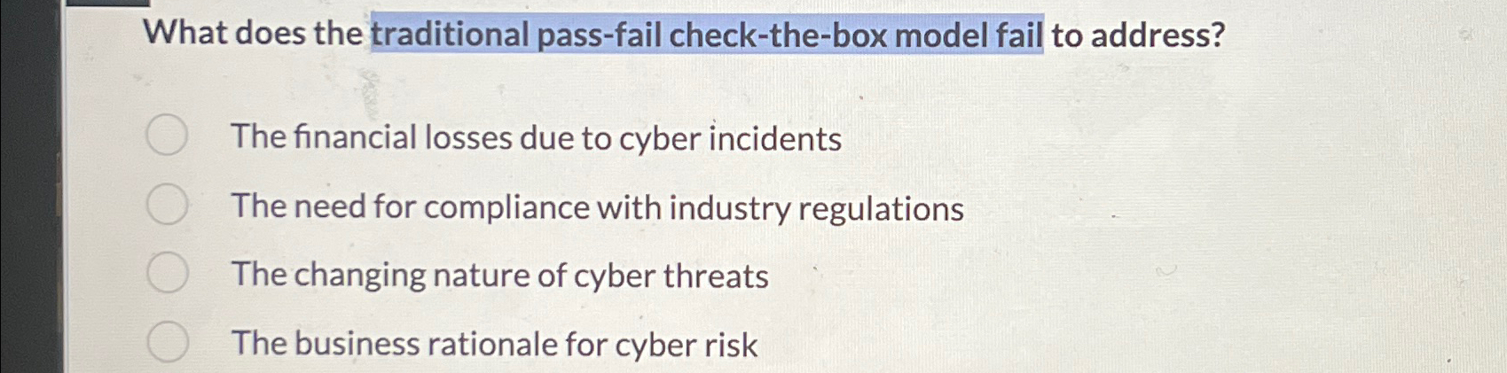 Solved What does the traditional pass-fail check-the-box | Chegg.com