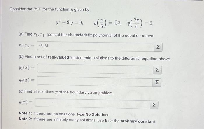 Solved Consider the BVP for the function y given by | Chegg.com