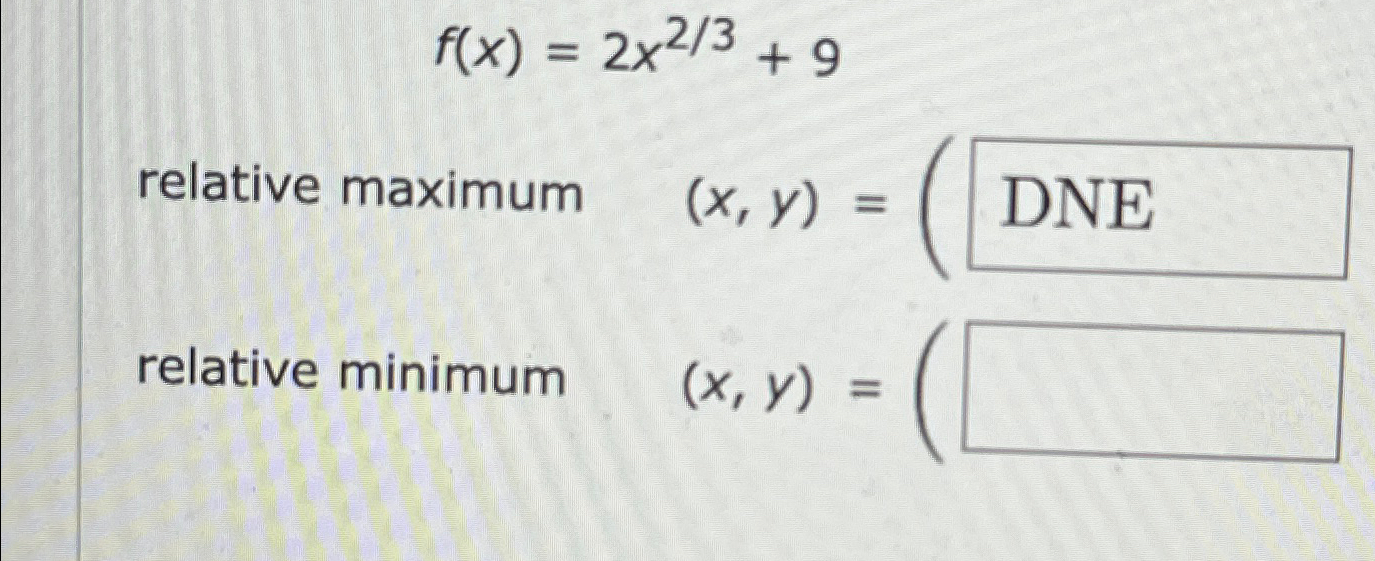 Solved f(x)=2x23+9relative maximum relative minimum | Chegg.com