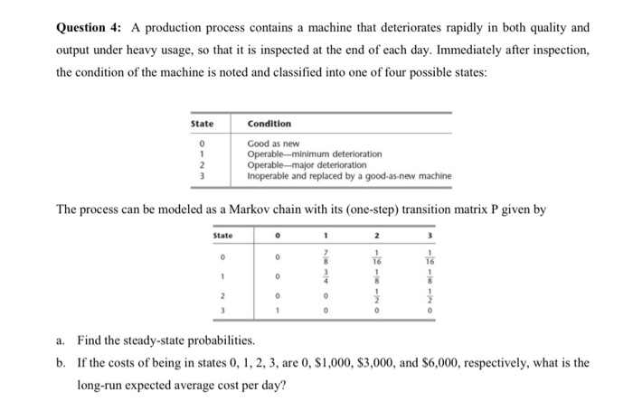 Solved Question 4: A production process contains a machine | Chegg.com