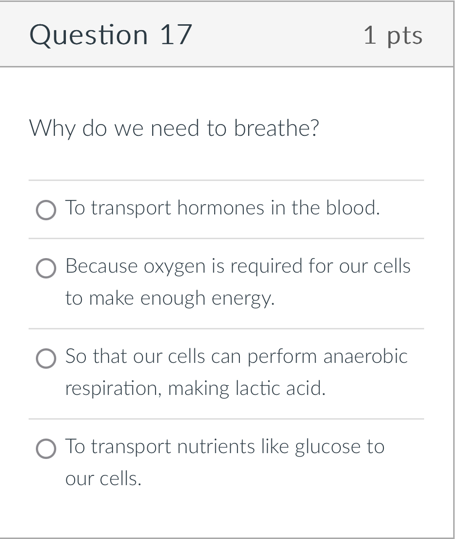 Solved Question 171 ﻿ptsWhy do we need to breathe?To | Chegg.com