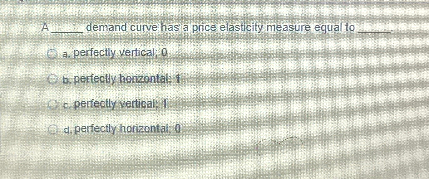 Solved A demand curve has a price elasticity measure equal | Chegg.com