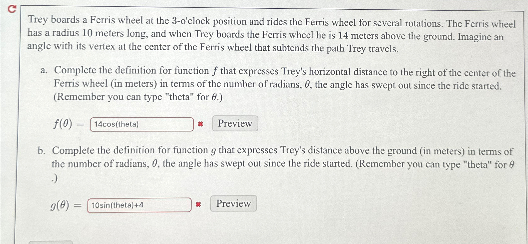 Solved Trey boards a Ferris wheel at the 3-o'clock position | Chegg.com