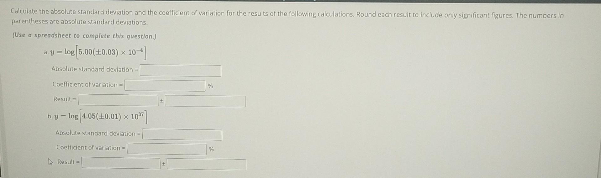 Solved alculate the absolute standard deviation and the | Chegg.com