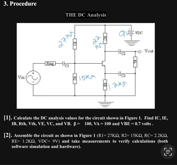 Solved THE DC Analysis [1]. Calculate the DC analysis values | Chegg.com