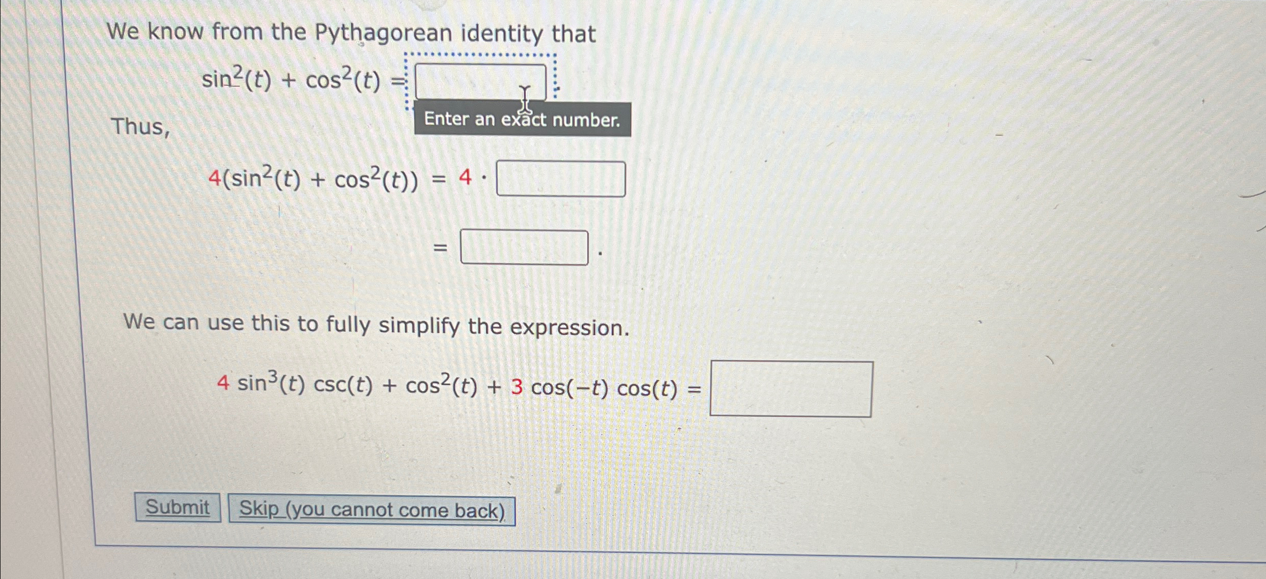 Solved We know from the Pythagorean identity | Chegg.com