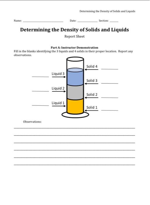 Determining the Density of Solids and Liquids | Chegg.com