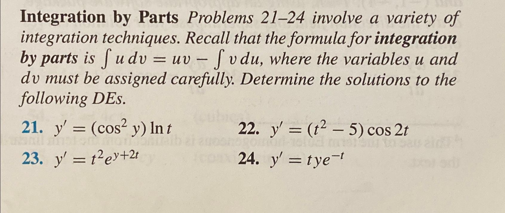 Solved Integration by Parts Problems 21-24 ﻿involve a | Chegg.com