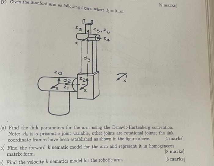 Solved [9 marks] B2. Given the Stanford arm as following | Chegg.com